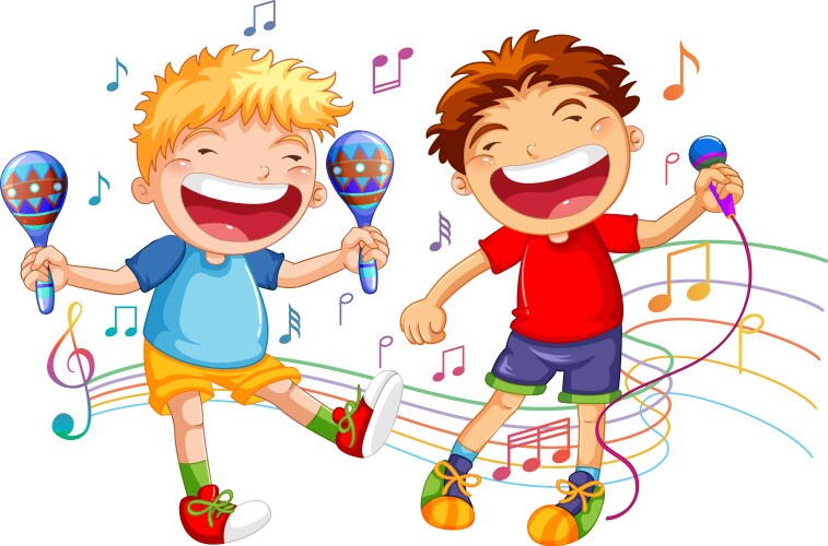 Cartoon group of children singing together Vector Image