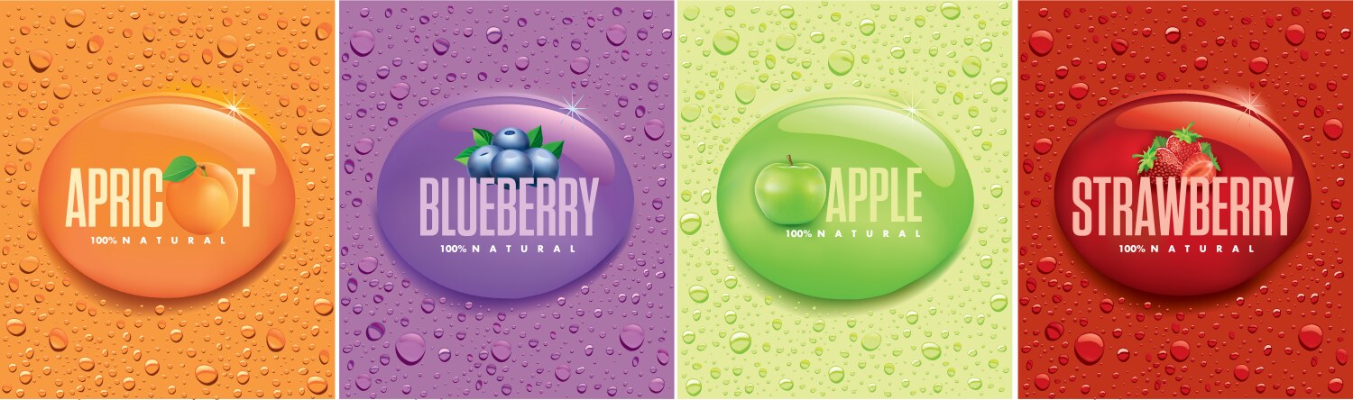 Many fresh juice drops background with fruits Vector Image
