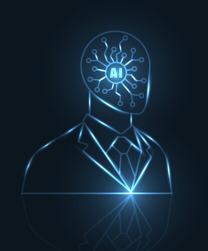 Ai bot in business suit blue glow Royalty Free Vector Image