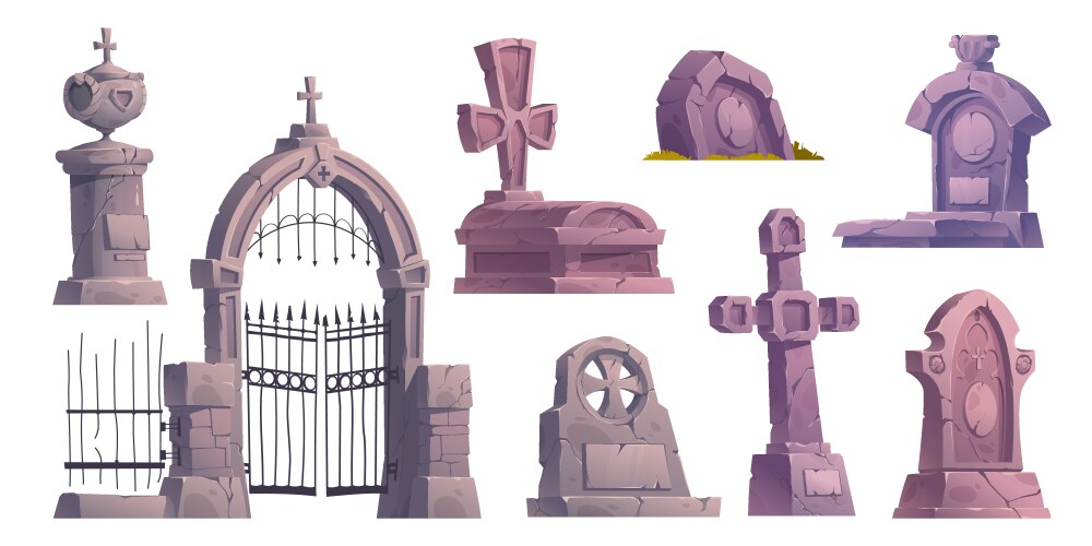 Cartoon cemetery set Royalty Free Vector Image