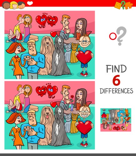 Find differences game with people group Royalty Free Vector