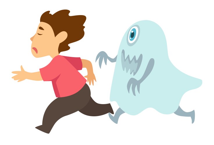 Scared boy and fear monster Royalty Free Vector Image