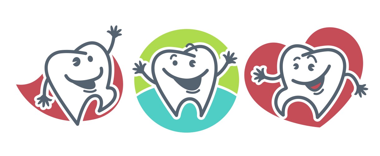 Funny cute smile and sad teeth characters dental Vector Image