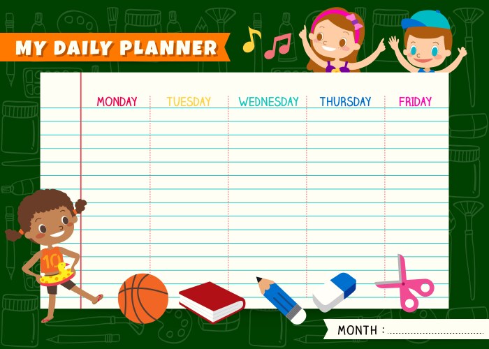 Kids weekly planner with cute monster cartoon Vector Image