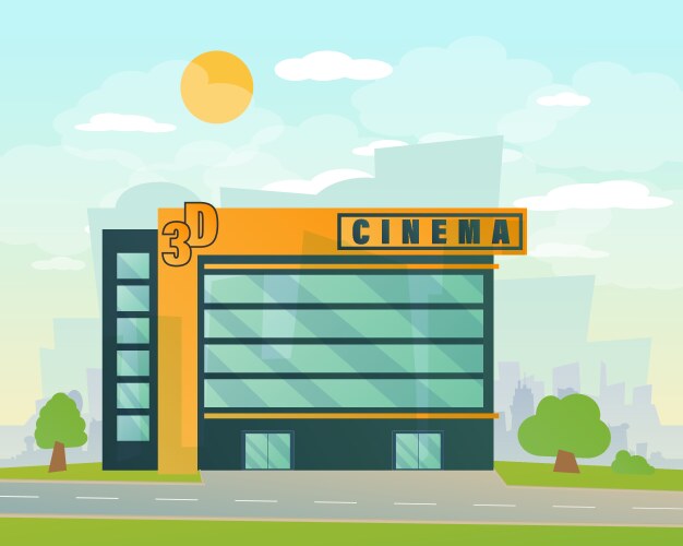 Modern cinema building exterior Royalty Free Vector Image