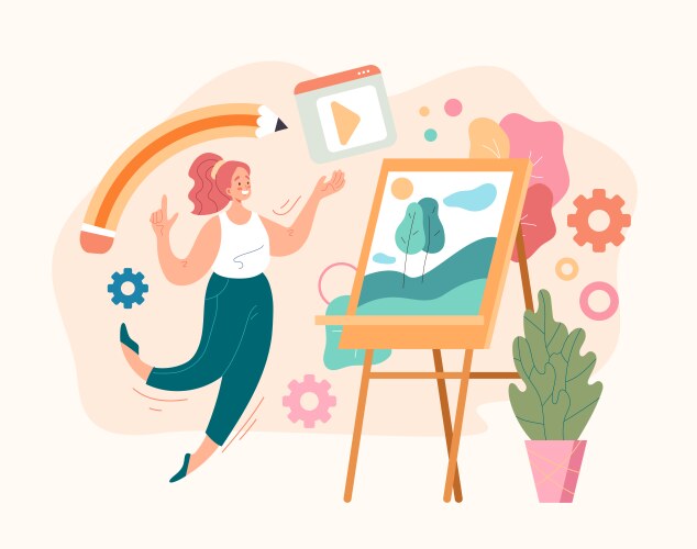 Fantastic picture creation with digital art flat Vector Image