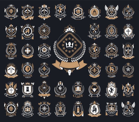 Classic style emblems big set ancient heraldic Vector Image