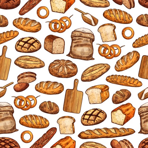 Bread and pastry food seamless pattern background Vector Image