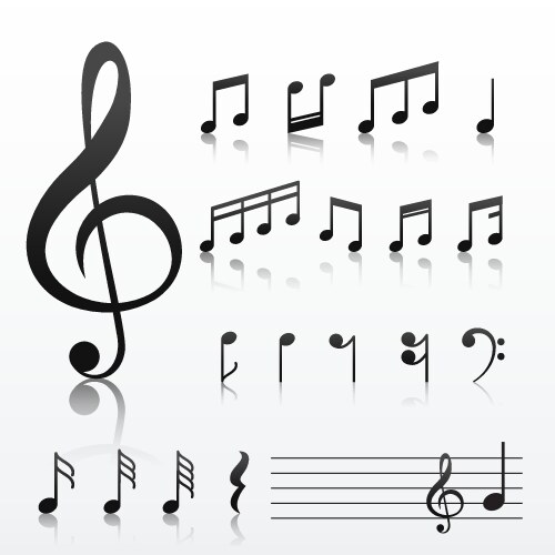 Music notes icon set and musical key Royalty Free Vector