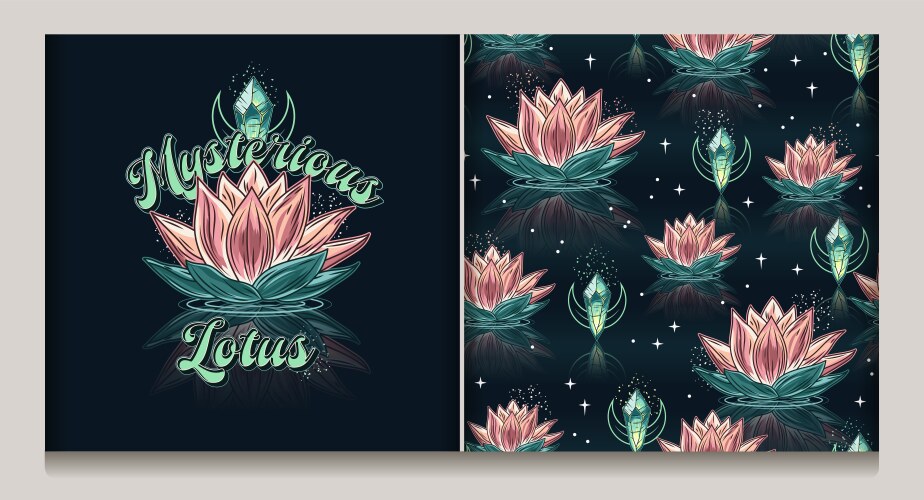 Mysterious labels with lotus crystals text Vector Image