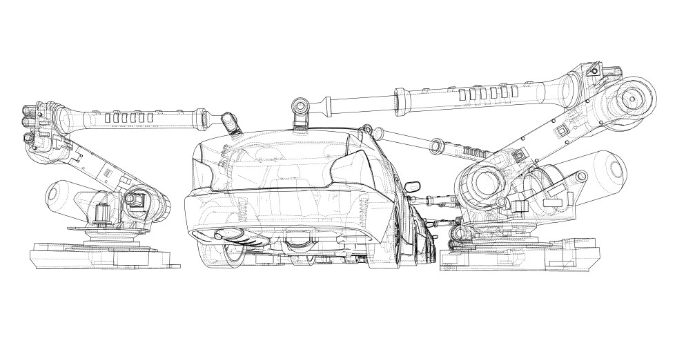 Car assembly line robot assemble vehicle Vector Image