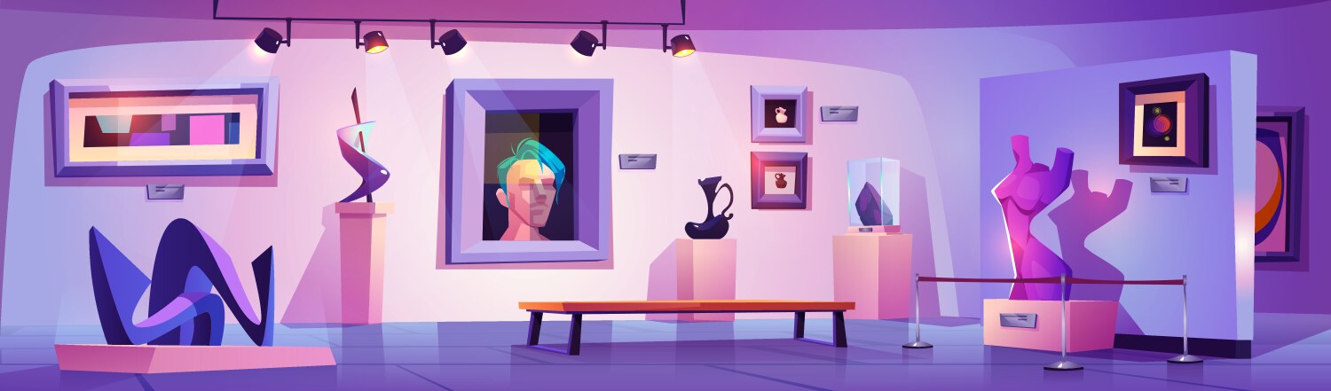 Art gallery museum interior cartoon exhibition Vector Image