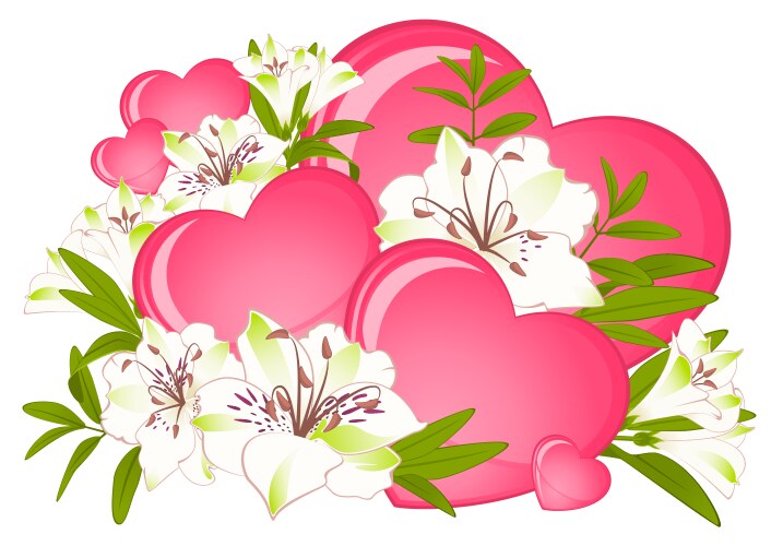 Bouquet of flowers with hearts Royalty Free Vector Image