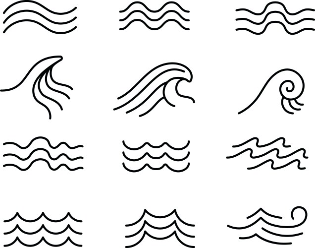 Wave emblems ocean water abstract isolated Vector Image