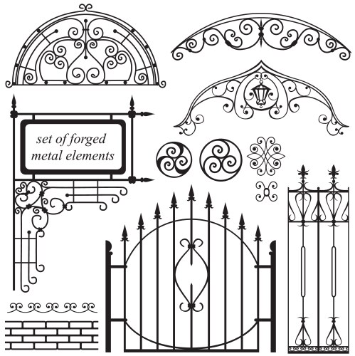 Decorative forged metal elements set black Vector Image