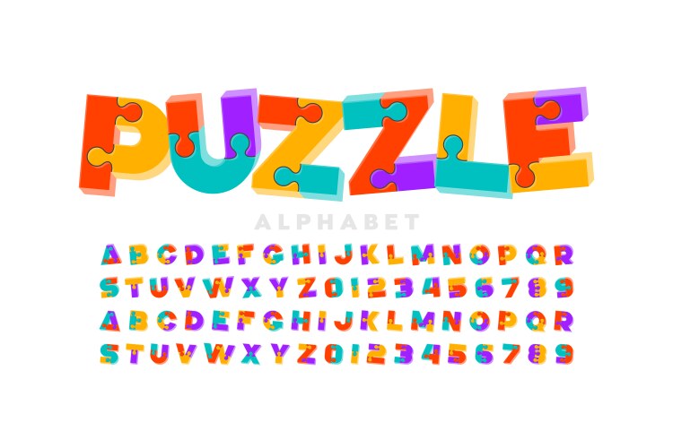 Puzzle font colorful jigsaw alphabet Royalty Free Vector