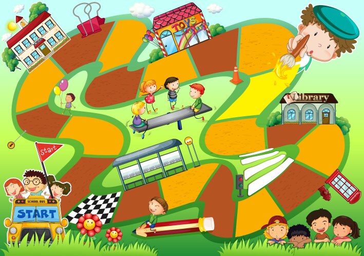 Cartoon animals and fairy houses kids boardgame Vector Image