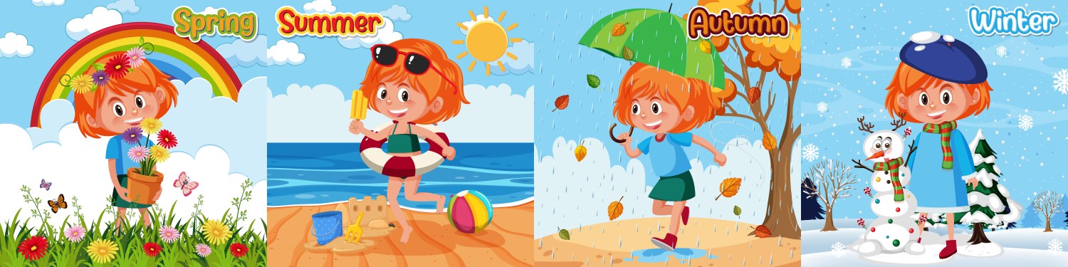 Set four seasons backgrounds and symbolic Vector Image