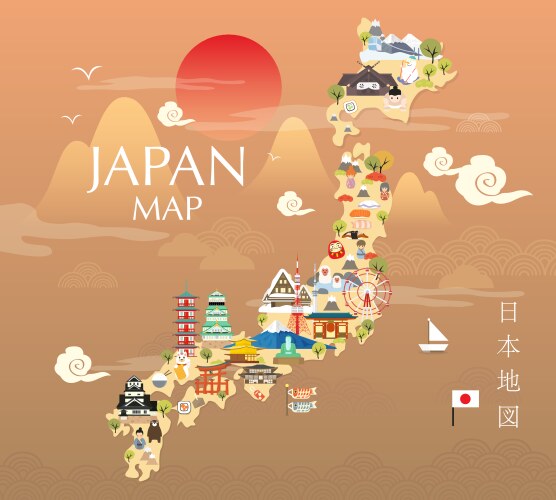 Japan Road Map & Journey Route Infographic Vector Image