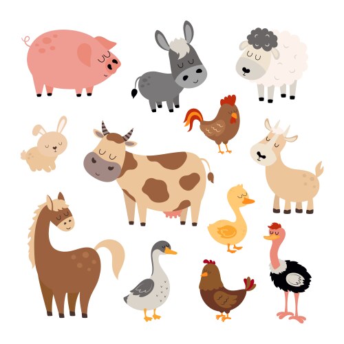Cartoon set with animals farm building Royalty Free Vector