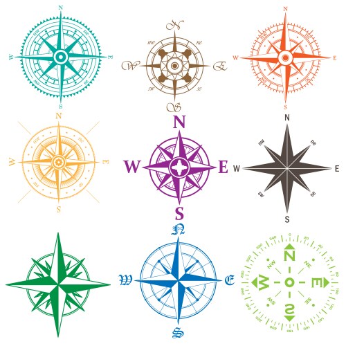 Icon set with compass rose Royalty Free Vector Image