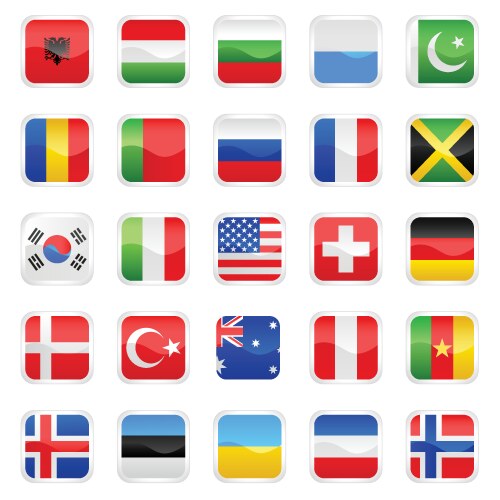 Set country flags on a blue background Royalty Free Vector