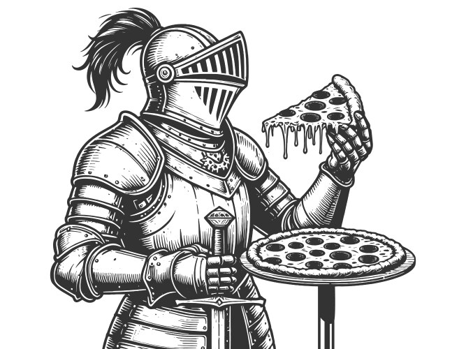 Medieval knight in full armor engraving Royalty Free Vector