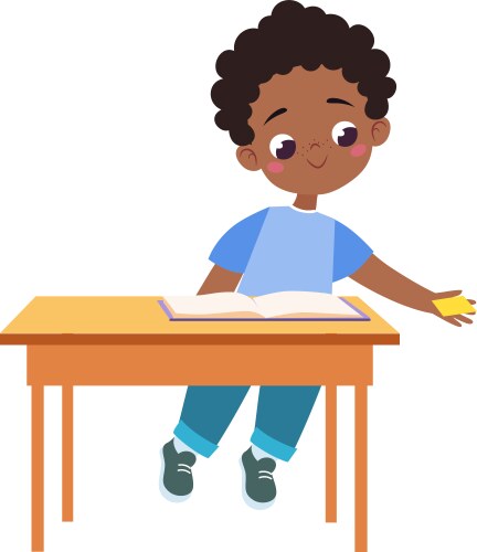Boy character at school desk have lesson Vector Image