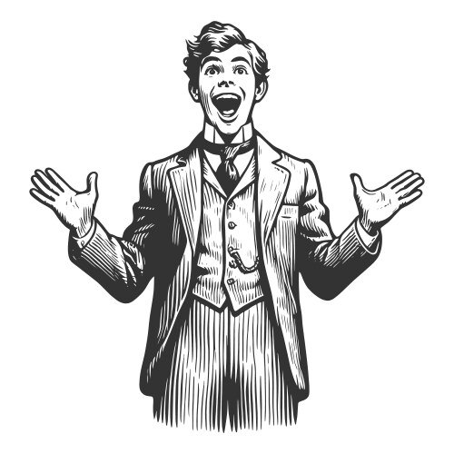 Surprised retro man in suit Royalty Free Vector Image