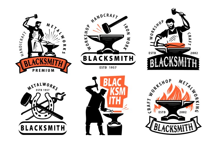Set of logo for blacksmith typographic logotype Vector Image