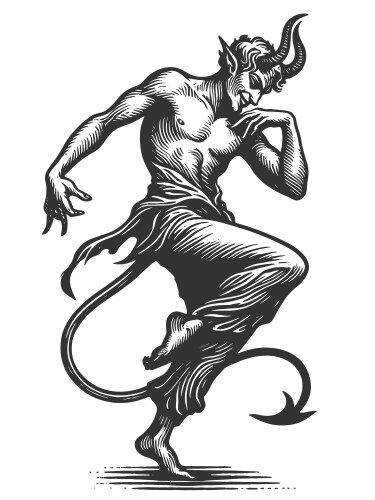 Dancing devil engraving sketch Royalty Free Vector Image