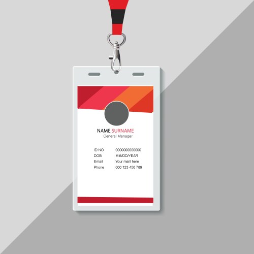 Red employee id card design template Royalty Free Vector