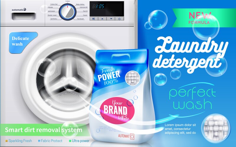 Laundry detergent realistic banner Royalty Free Vector Image