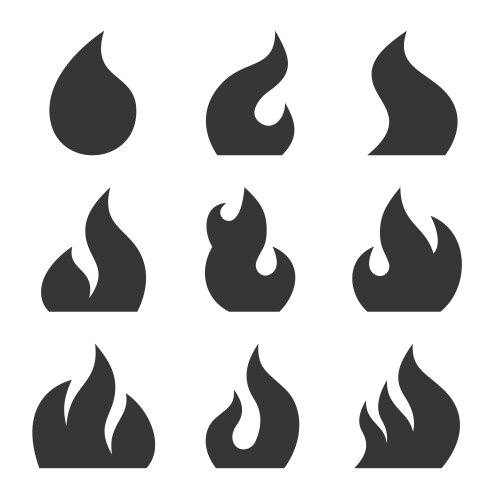 Fire flames set icons Royalty Free Vector Image