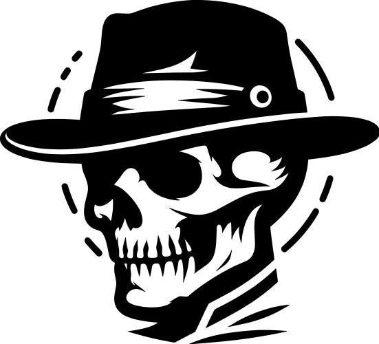 Skull whit hat cap silhouette isolated on white Vector Image