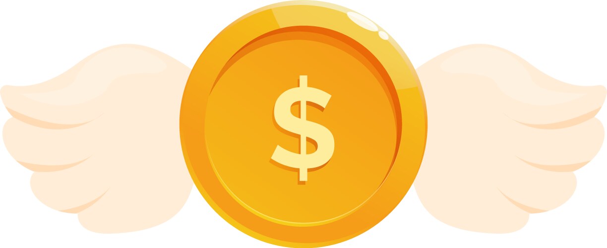 Golden coin with wings flying away representing Vector Image