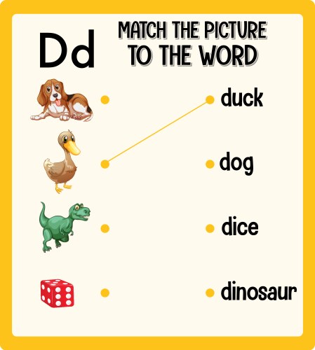 Word to picture matching worksheet for children Vector Image