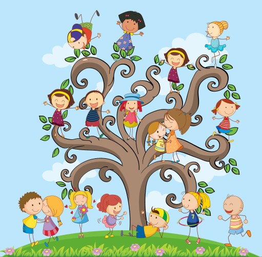 Children and flowers Royalty Free Vector Image
