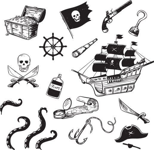 Pirate emblems black symbols of pirates drawing Vector Image