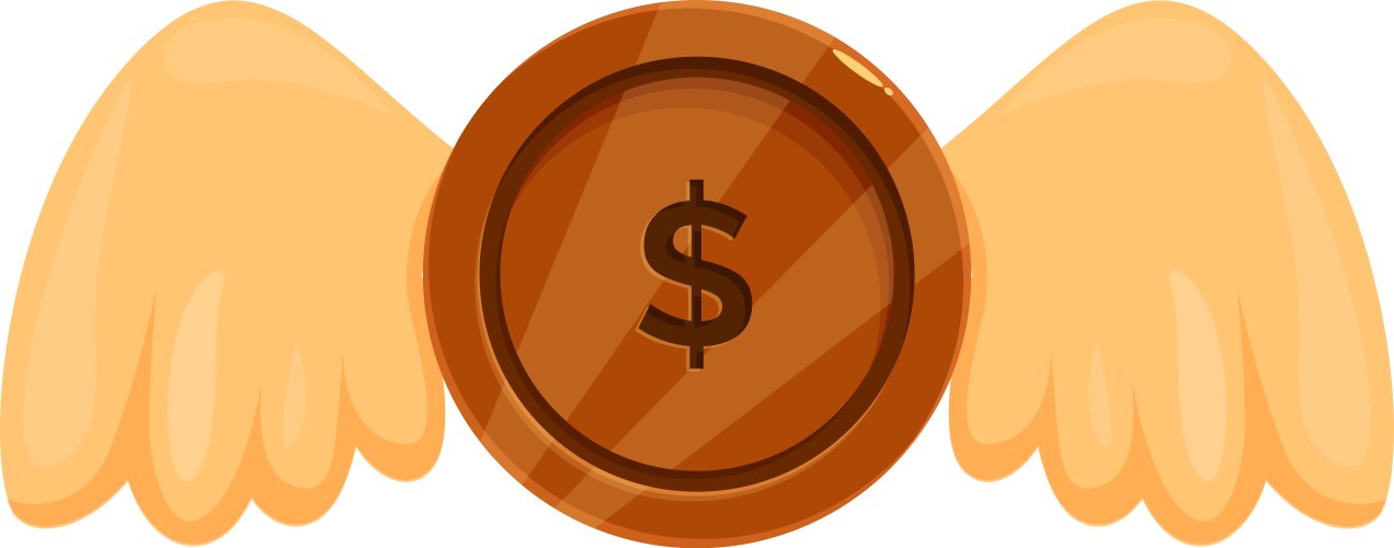 Golden coin with wings flying away representing Vector Image