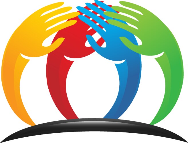 Teamwork hi unity people logo design Royalty Free Vector