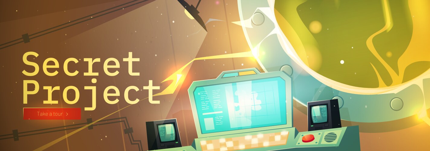 Secret project cartoon banner scientific bunker Vector Image