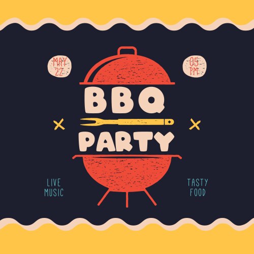 Retro bbq party card template grill square Vector Image