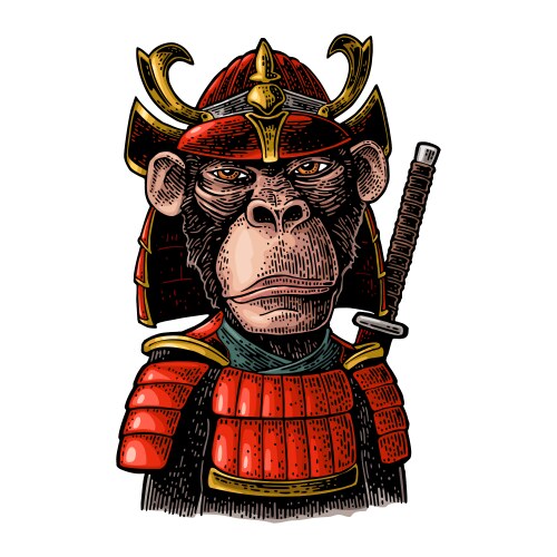 Monkey dressed in the japan helmet and armor Vector Image
