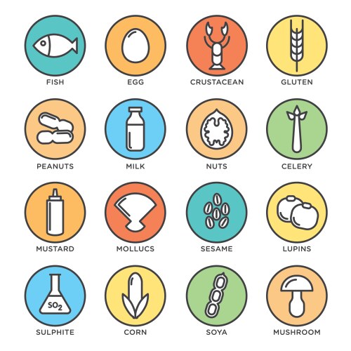 Cartoon colorful allergy set Royalty Free Vector Image