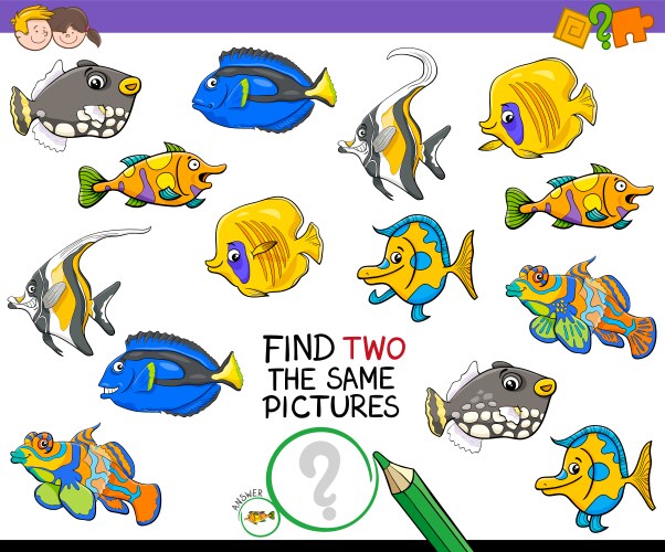 Find same picture game cartoon Royalty Free Vector Image