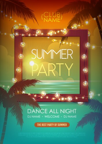 Summer disco party poster with tropic leaves Vector Image