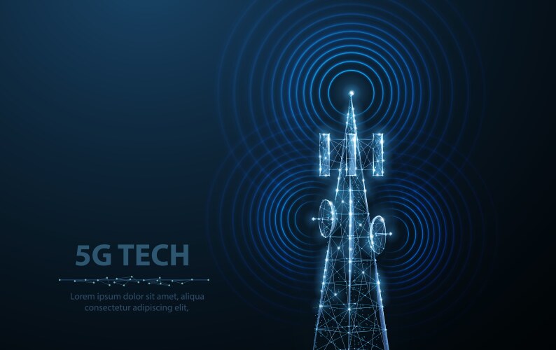Abstract antenna mast on blue cityscape background