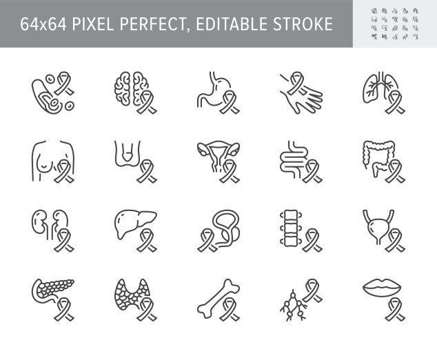 Set of outline cancer campaign icons minimalist Vector Image