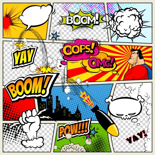 Comic book page divided by lines with speech Vector Image